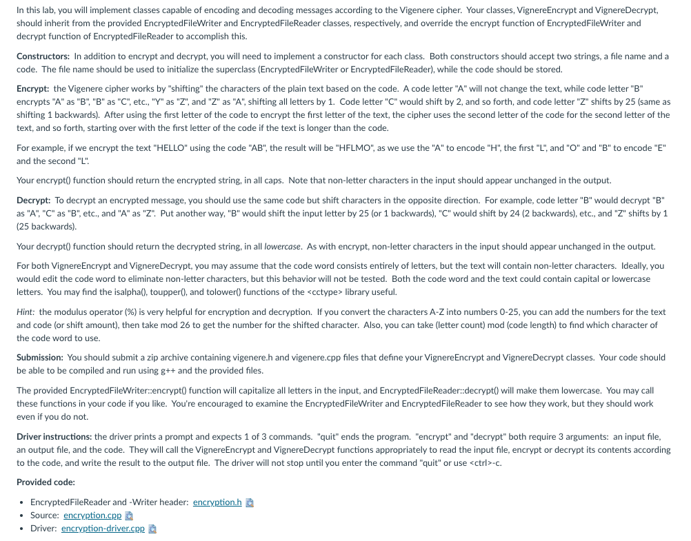 Use c++ for this Code in encryption.h: #ifndef | Chegg.com
