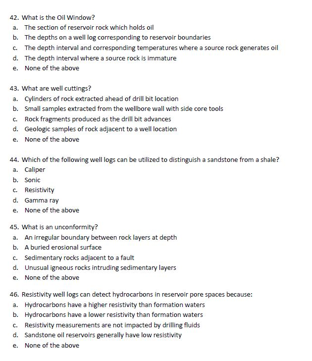 Solved 42. What is the Oil Window? a. The section of | Chegg.com