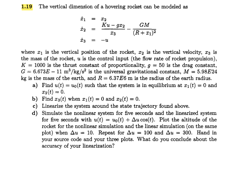 Solved 1.19 The vertical dimension of a hovering rocket can | Chegg.com
