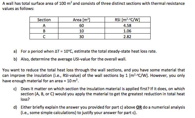 Solved A wall has total surface area of 100 m’and consists | Chegg.com