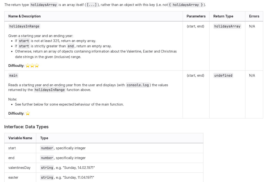 Solved Interface: Data TypesThe month and day should be | Chegg.com