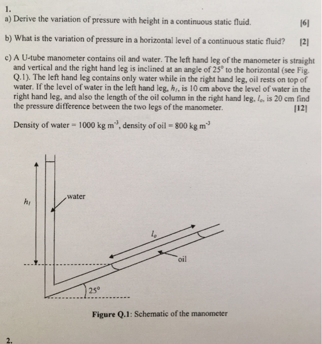 Solved 1. a) Derive the variation of pressure with height in | Chegg.com