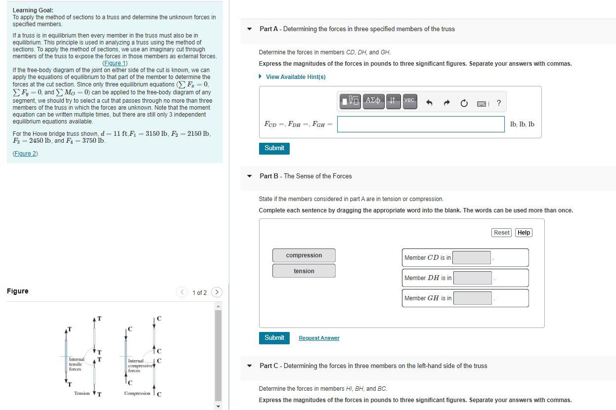 Solved Part A - Determining the forces in three specified | Chegg.com