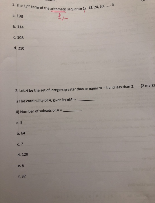 Solved 1. The 17th term of the arithmetic sequence 12, 18, | Chegg.com
