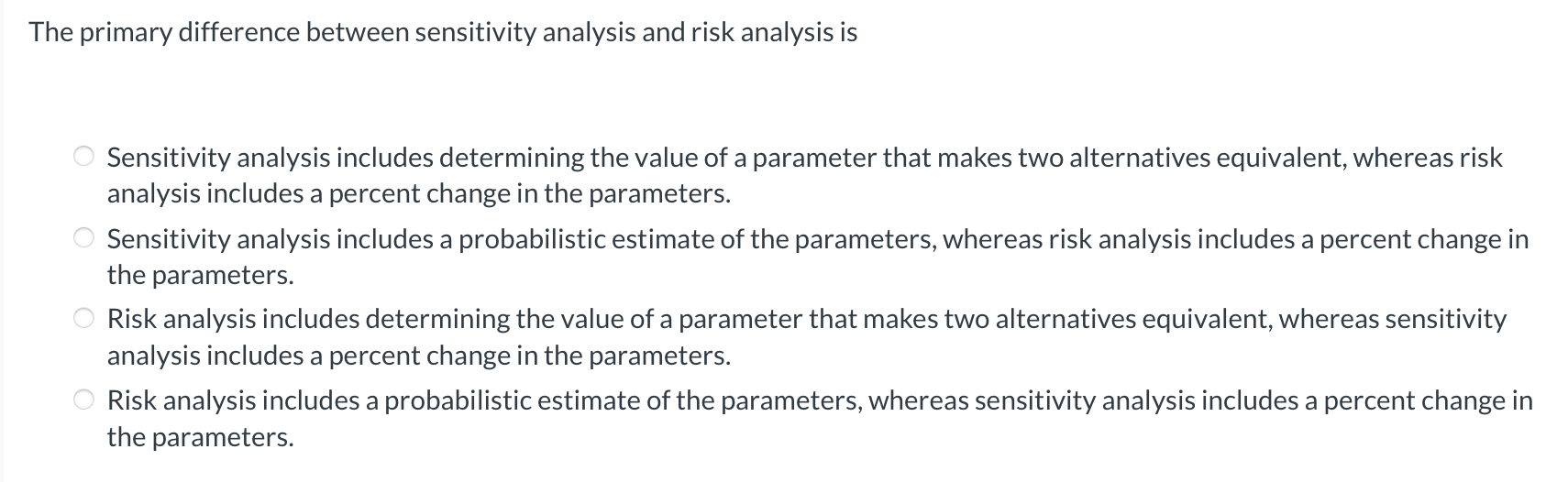 Solved The primary difference between sensitivity analysis | Chegg.com