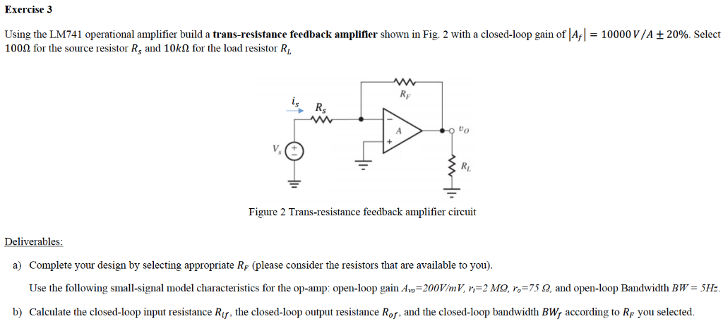 Solved Exercise 3 10000 V/A ± 209 Using the LM741 | Chegg.com
