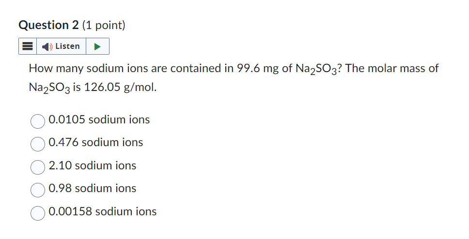 Solved How many sodium ions are contained in 99.6mg of | Chegg.com