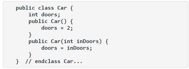 Solved public class Car { int doors; public Car() { doors = | Chegg.com