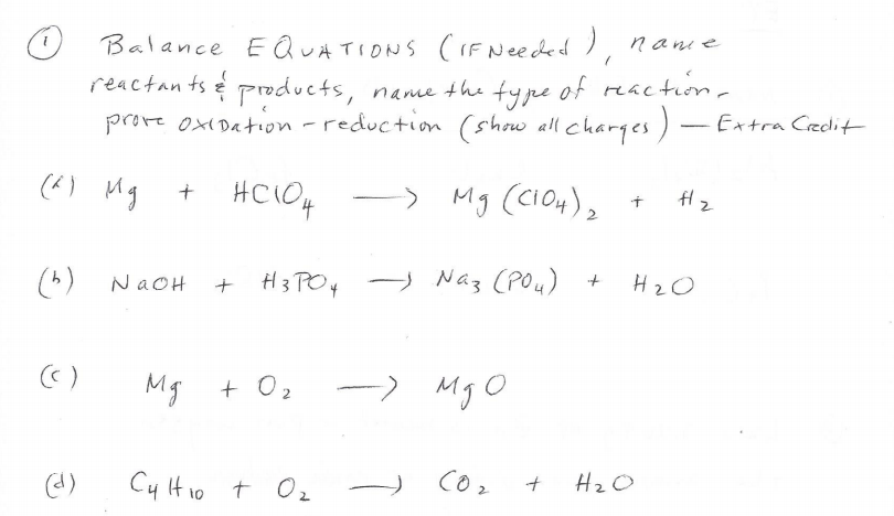 Solved Balance EQUATIONS (IF Needed), name reactants & | Chegg.com