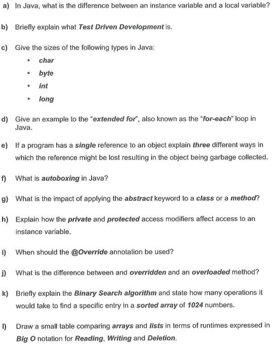 Solved A In Java What Is The Difference Between An
