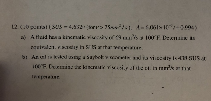 Solved 12. (10 points) (SUS = 4.632v (for v> 75mm, / s); | Chegg.com
