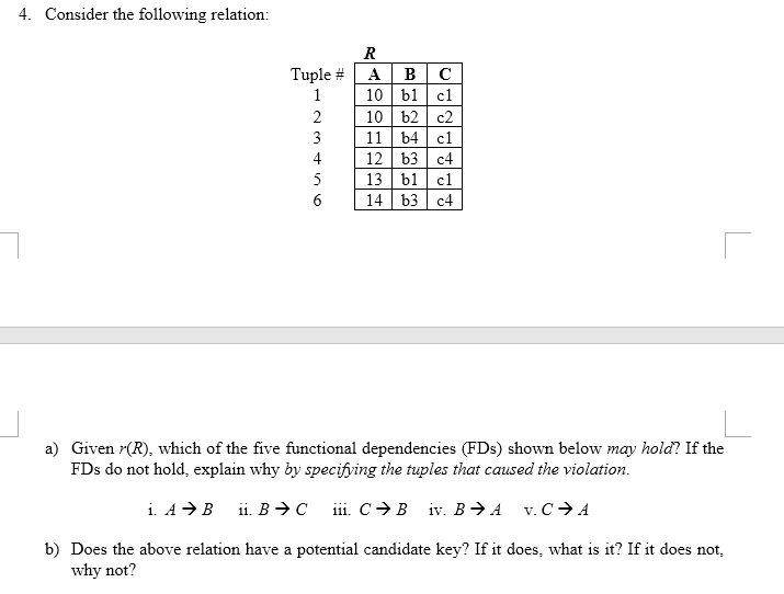 Solved 4. Consider the following relation: R Tuple # ABC | | Chegg.com