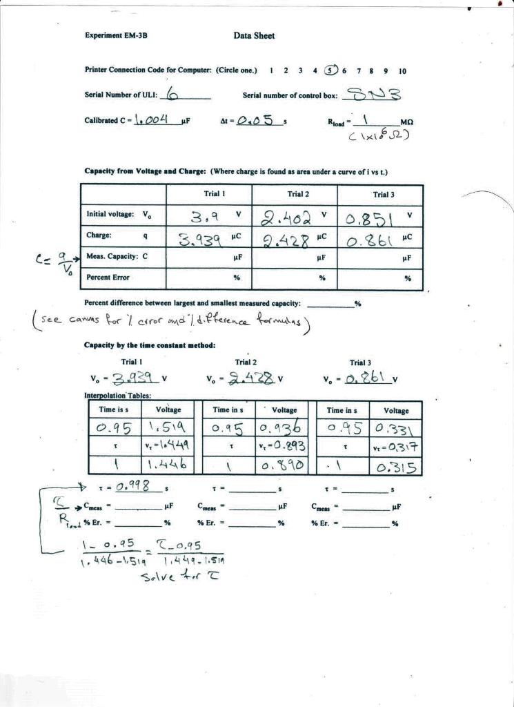 Solved Experiment EM-3B Data Sheet Printer Connection Code | Chegg.com