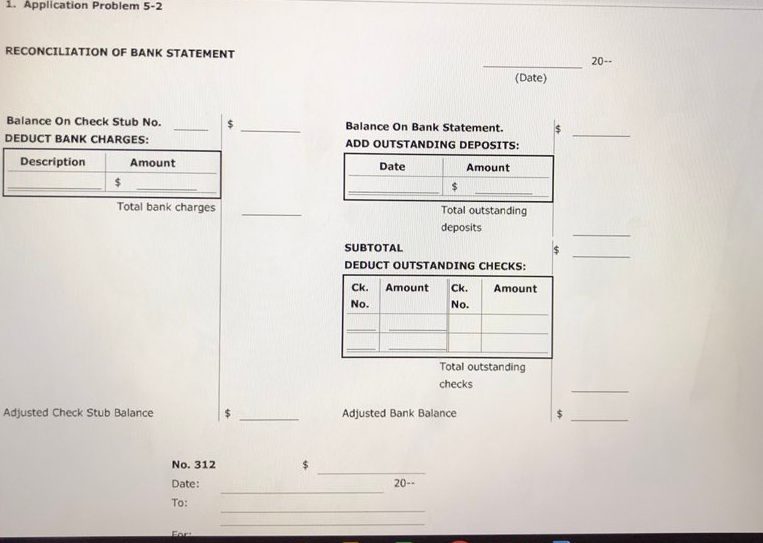 Solved 5-2 APPLICATION PROBLEM Reconciling a bank statement | Chegg.com