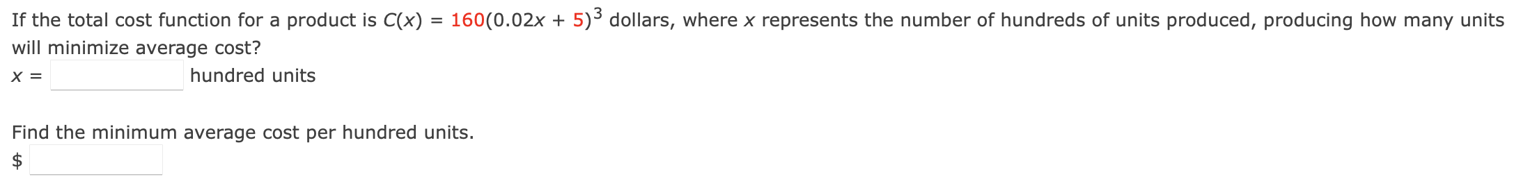 Solved If the total cost function for a product is | Chegg.com