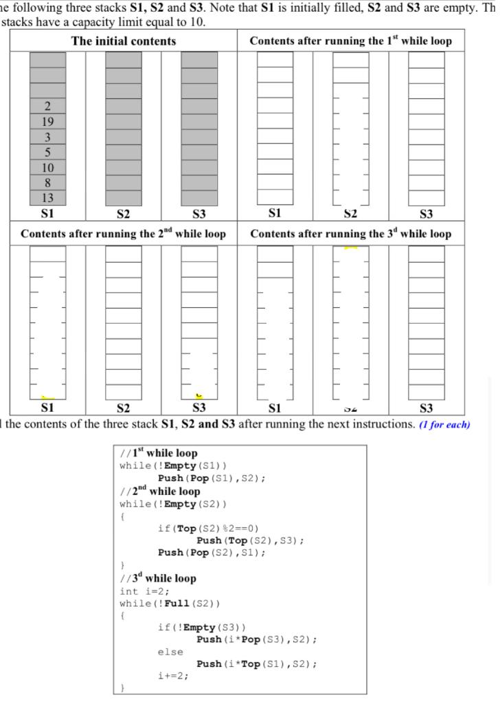 Solved he following three stacks S1, S2 and S3. Note that S1 | Chegg.com