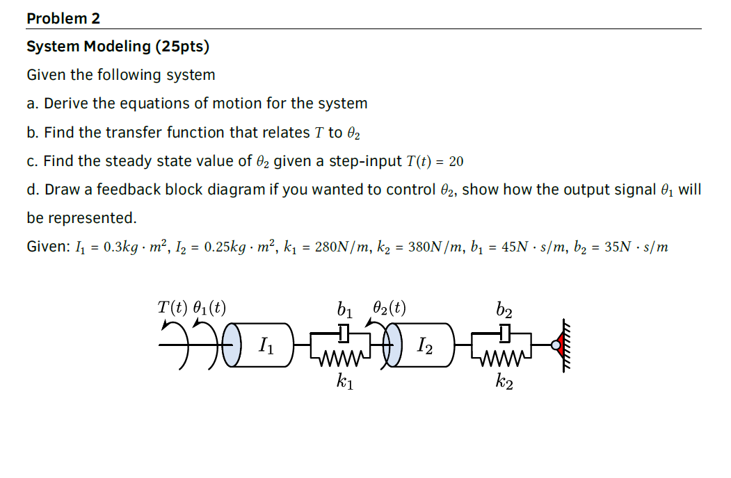 Solved Problem 2 System Modeling (25pts) Given the following | Chegg.com
