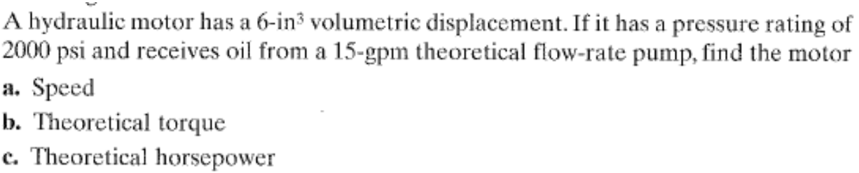 Solved A hydraulic motor has a 6 -in 33 volumetric | Chegg.com