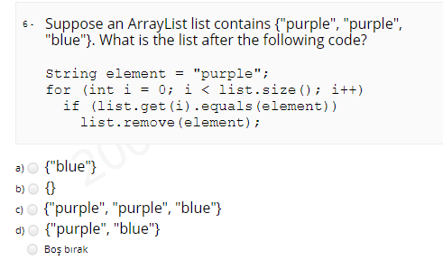 Solved 6. Suppose an ArrayList list contains ("purple", | Chegg.com