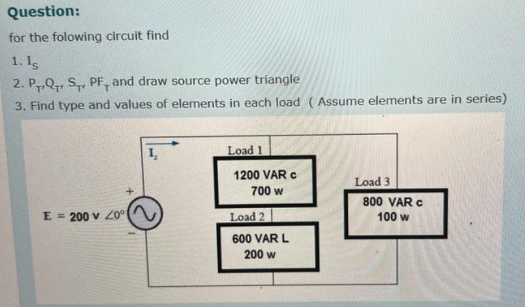 Solved Question:for the folowing circuit findISPT,QT,ST,PFT | Chegg.com