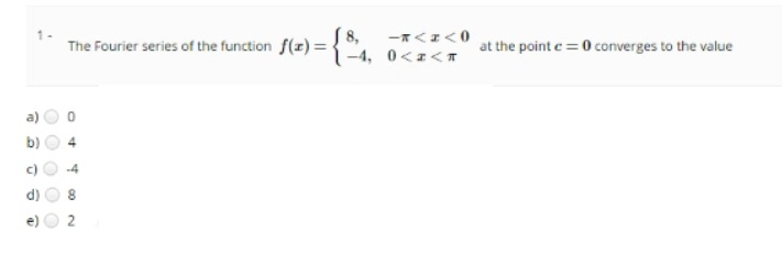 Solved 1. The Fourier series of the function f(x)={8,−4,−π | Chegg.com