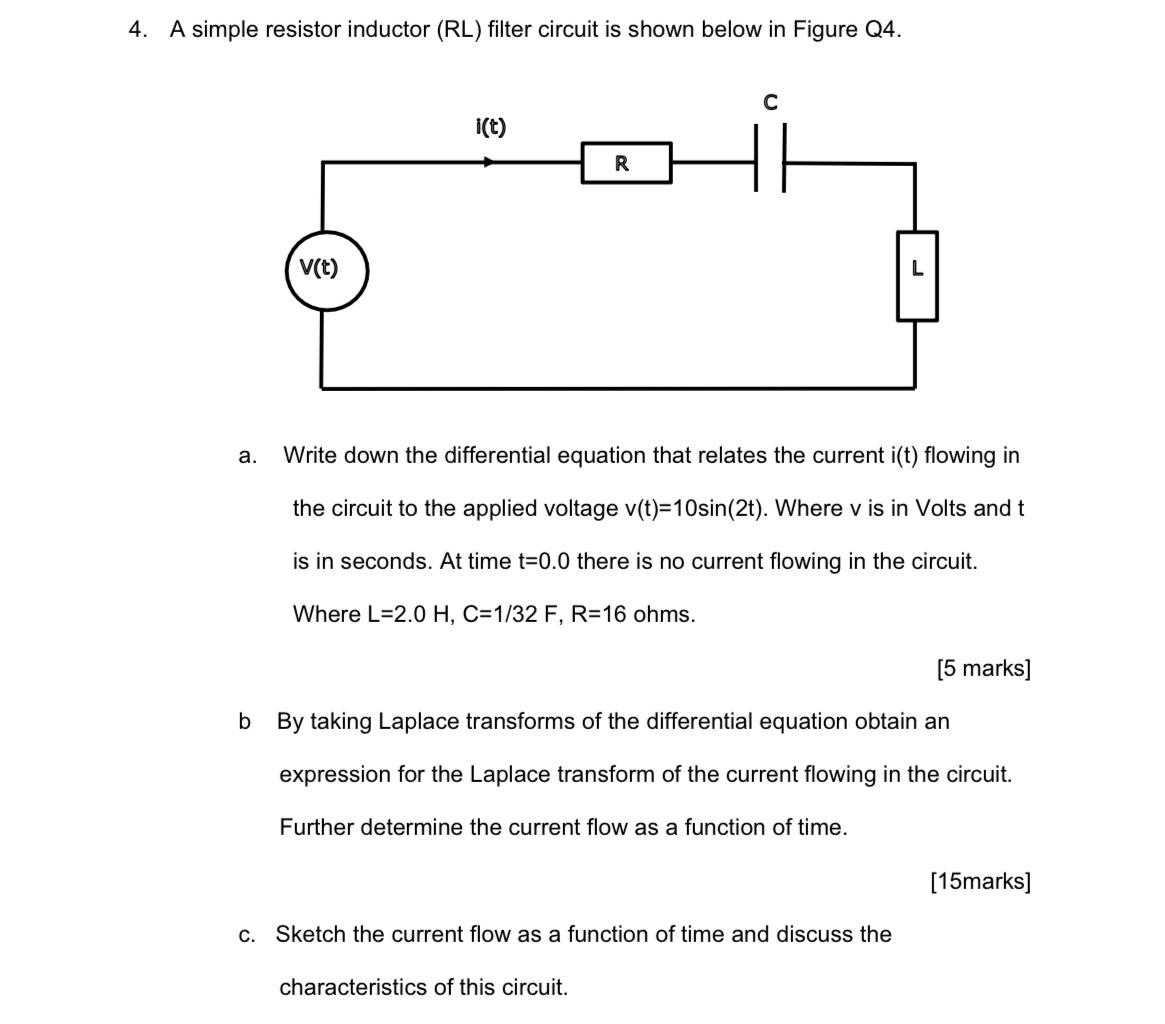 Solved 4. A simple resistor inductor (RL) filter circuit is | Chegg.com
