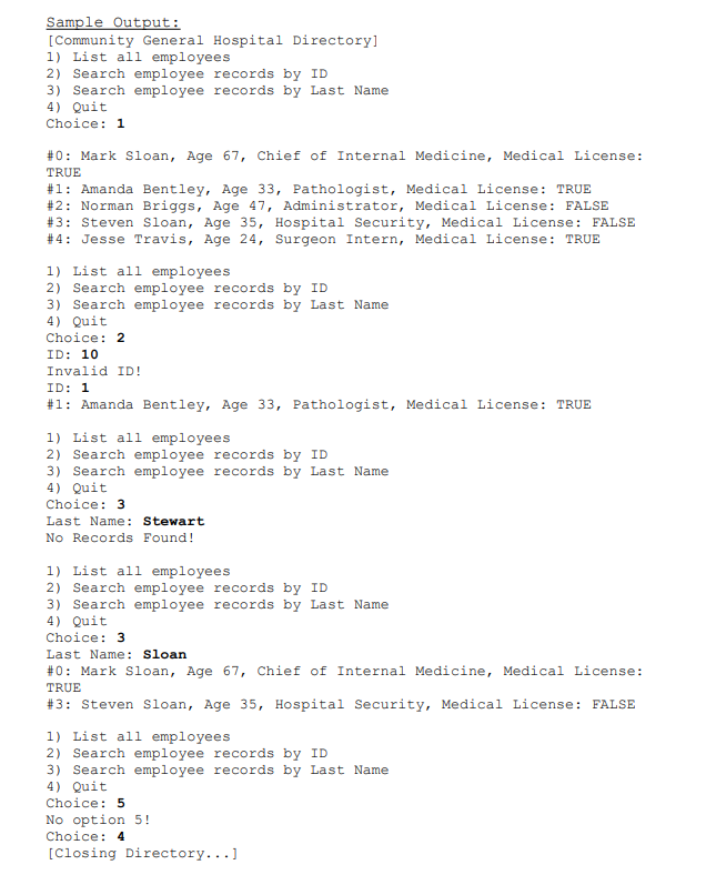 Solved Assignment 5A: Hospital Directory. You've been asked | Chegg.com