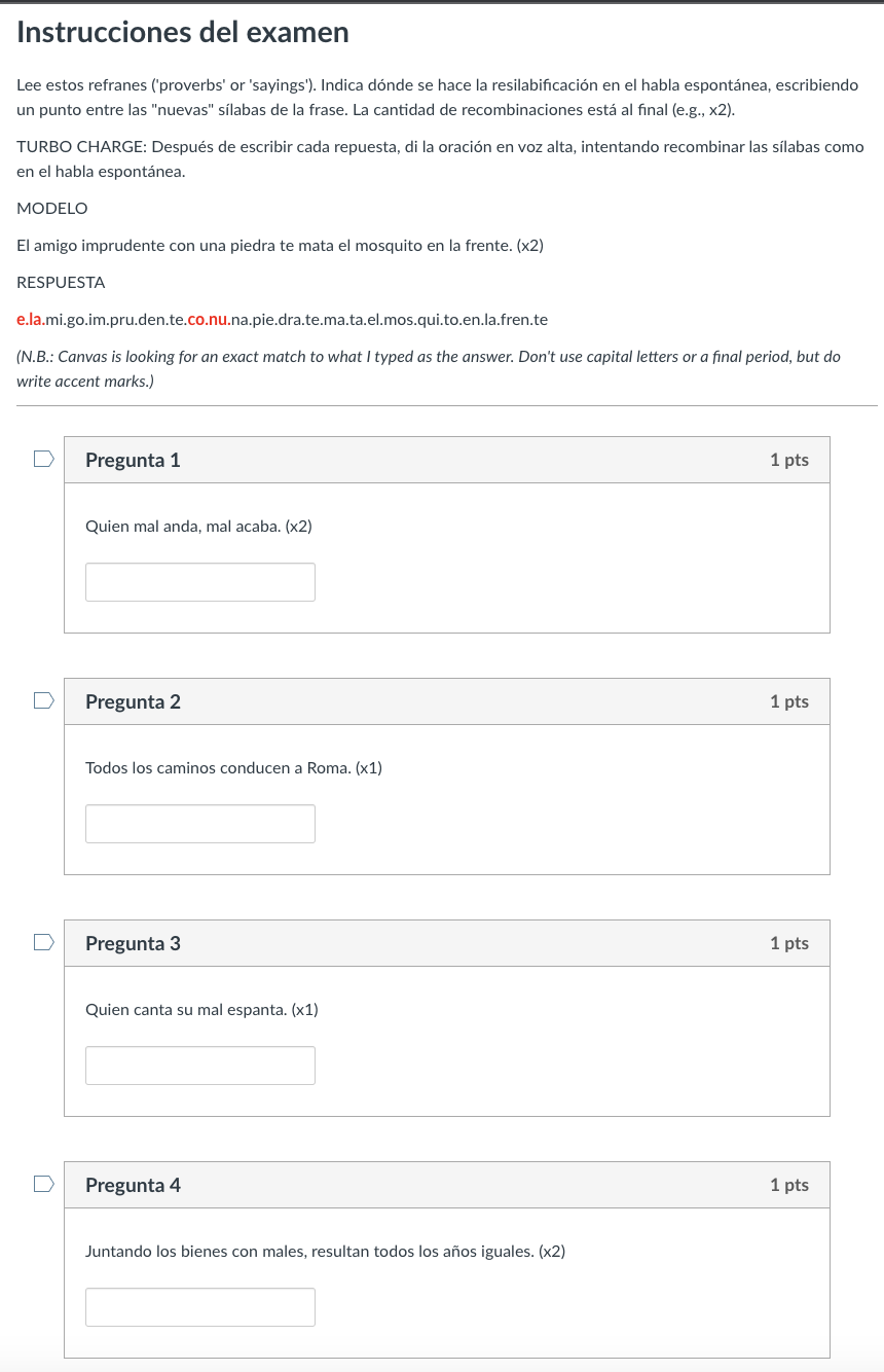 Instrucciones del examen Lee estos refranes | Chegg.com