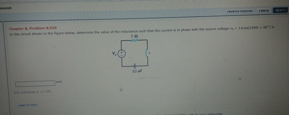 Solved nment PRINTER VERSION BACK NEXT Chapter 8, Problem | Chegg.com