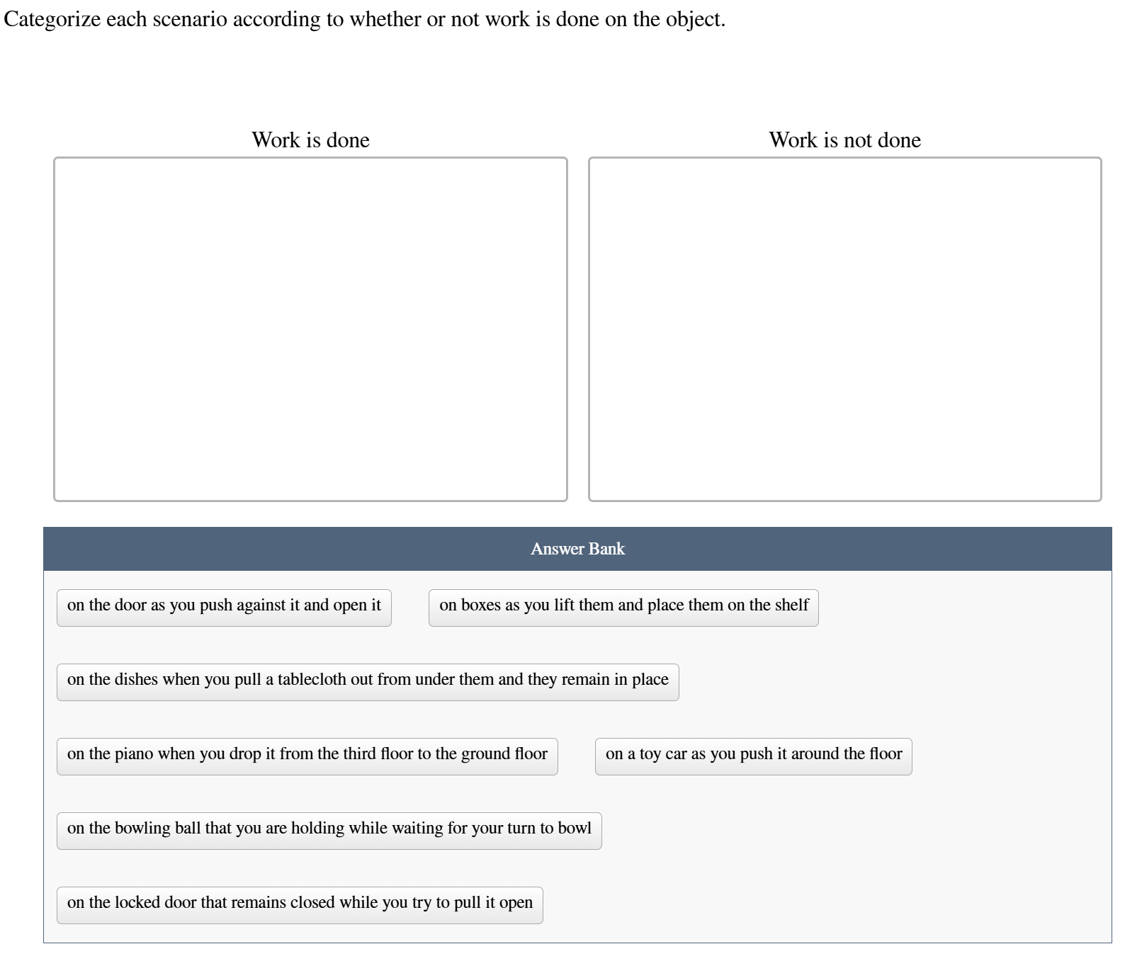 Solved Categorize each scenario according to whether or not | Chegg.com