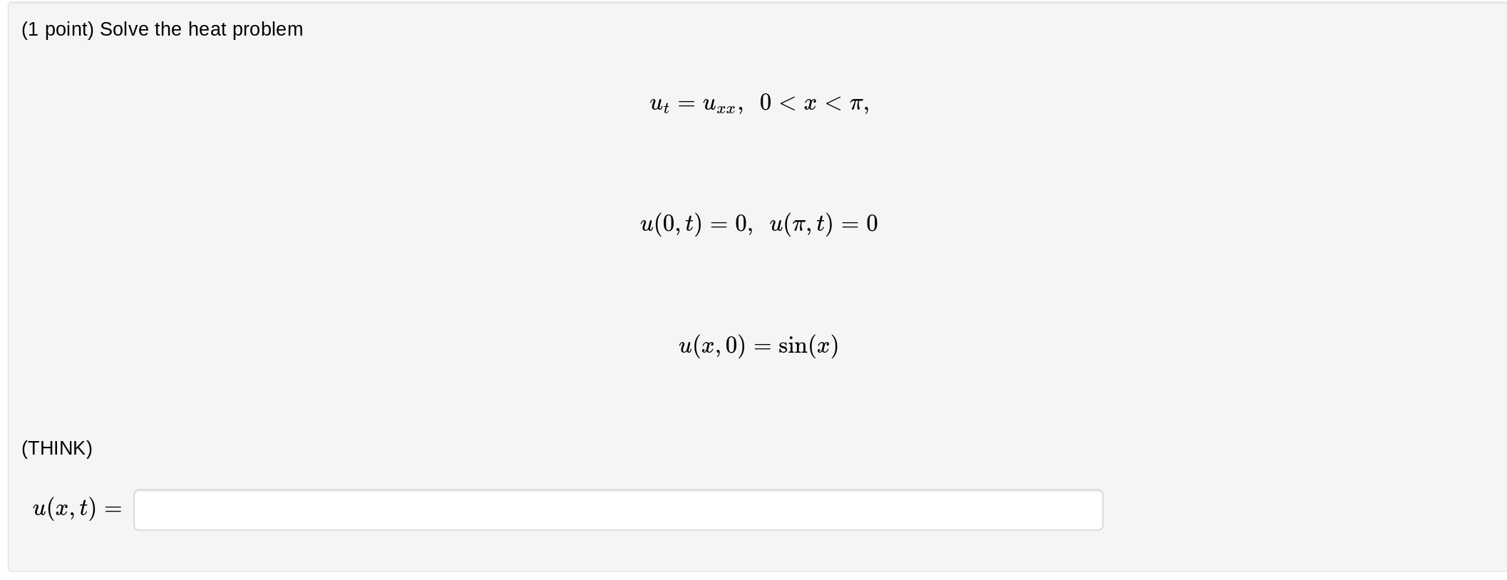 Solved (1 point) Solve the heat problem ut=uxx,0 | Chegg.com