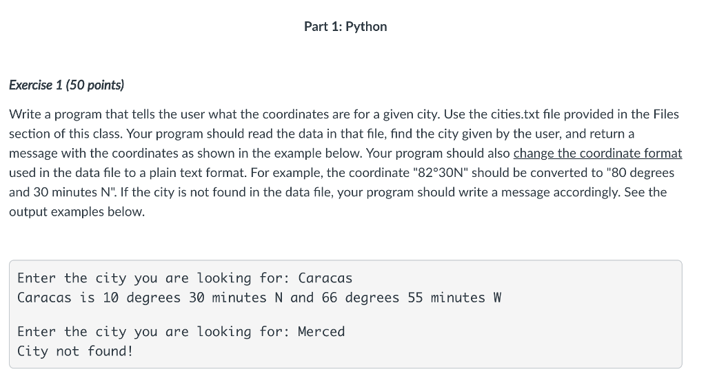 Solved Part 1: Python Exercise 1 (50 points) Write a program | Chegg.com