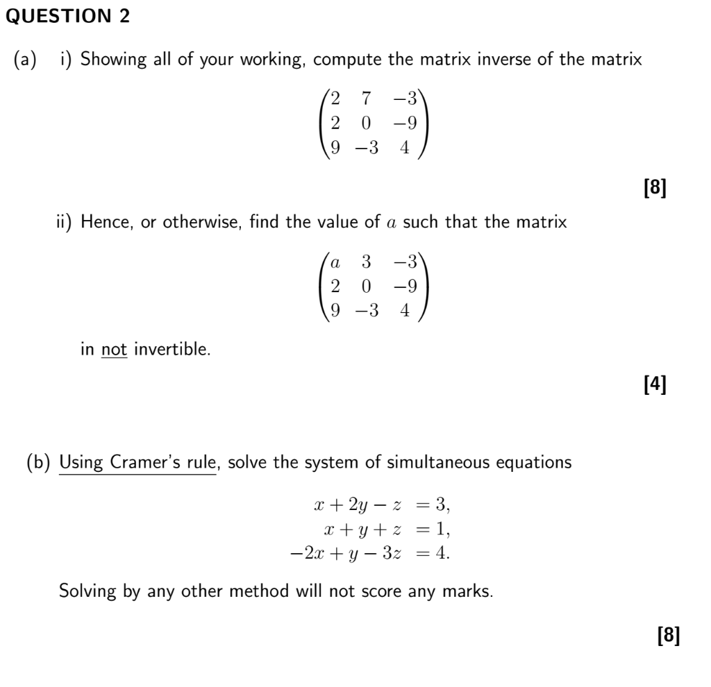 Solved i) Showing all of your working, compute the matrix | Chegg.com