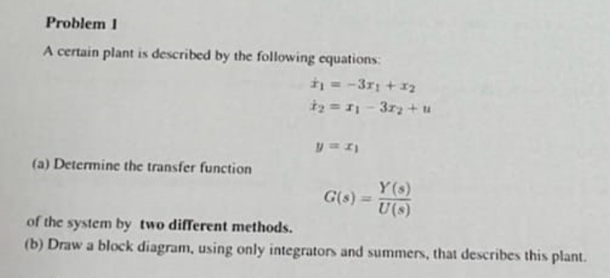 Solved A certain plant is described by the following | Chegg.com