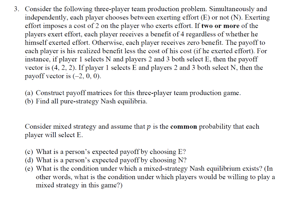 3. Consider the following three-player team | Chegg.com