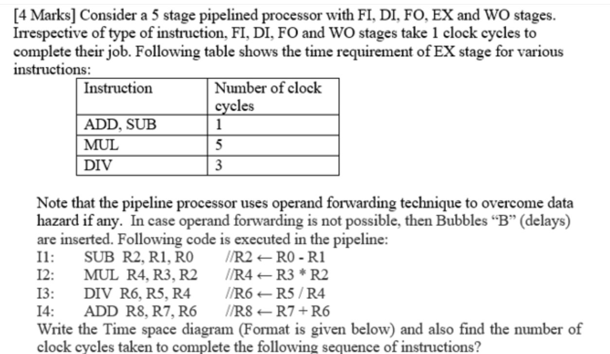 Solved [4 Marks] Consider a 5 stage pipelined processor with | Chegg.com