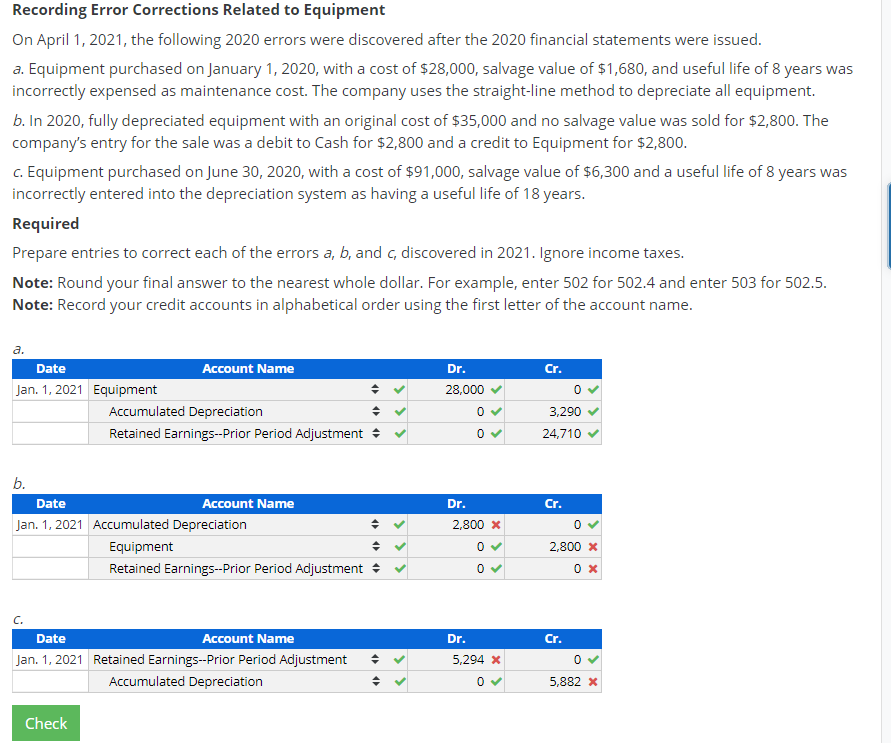 Solved Recording Error Corrections Related to Equipment On | Chegg.com