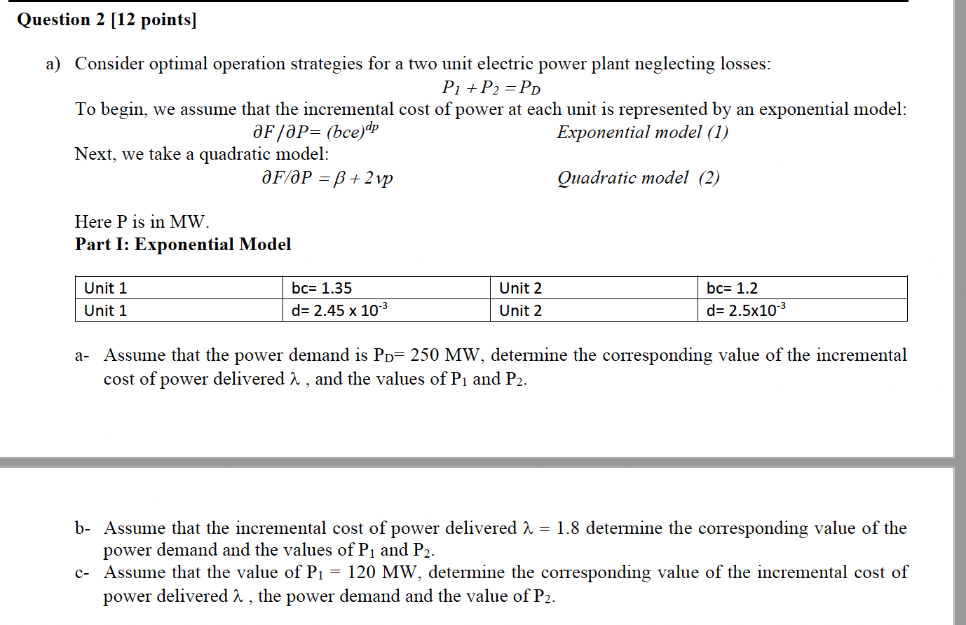 Solved Consider optimal operation strategies for a two unit | Chegg.com