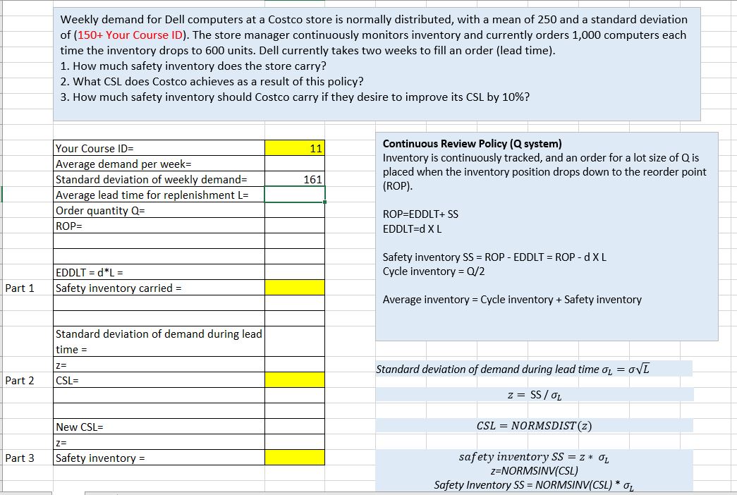 Solved Weekly demand for Dell computers at a Costco store is | Chegg.com