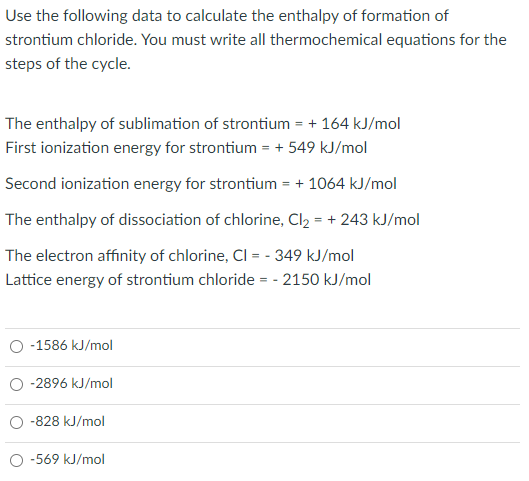 Solved Use the following data to calculate the enthalpy of | Chegg.com