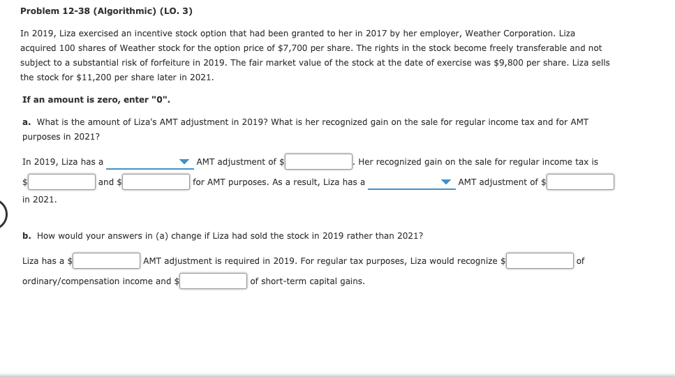 Solved Problem 12-38 (Algorithmic) (LO. 3) In 2019, Liza | Chegg.com