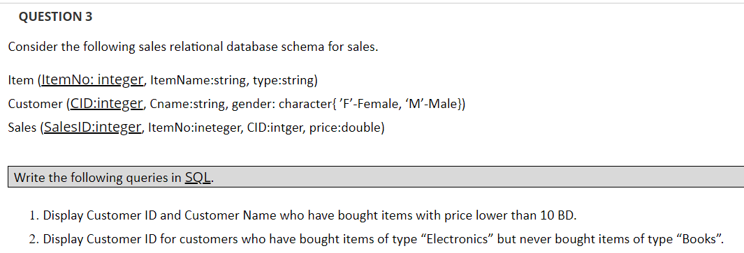 Solved QUESTION 3 Consider the following sales relational | Chegg.com