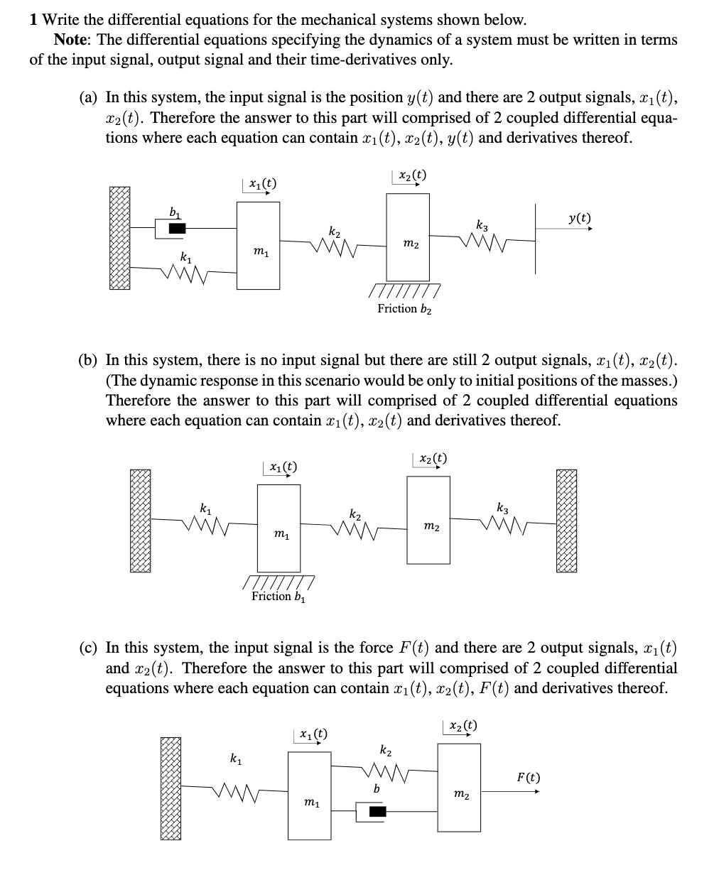 Solved 1 Write the differential equations for the mechanical | Chegg.com