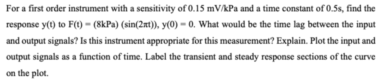 Solved For a first order instrument with a sensitivity of | Chegg.com