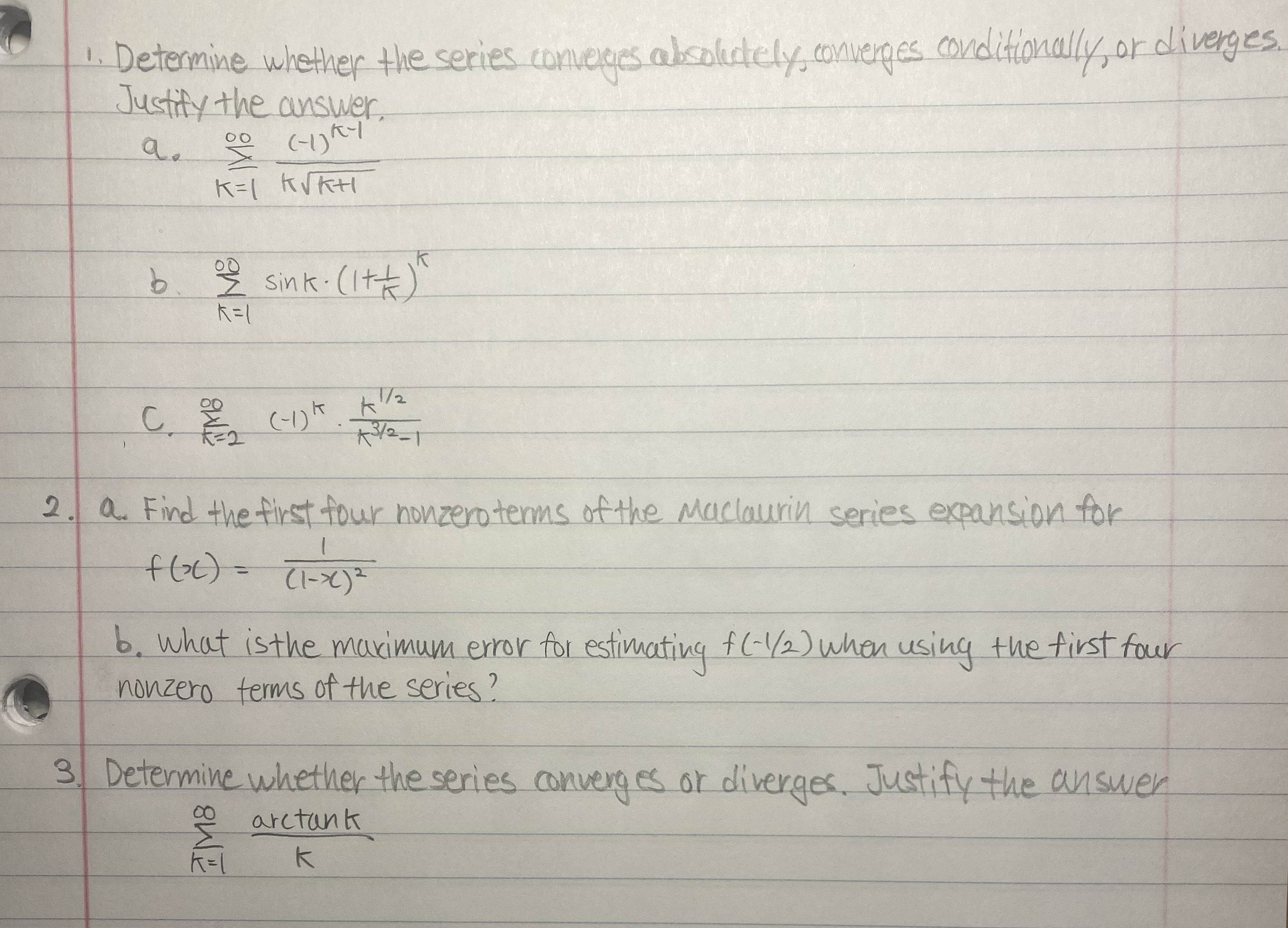 Solved 1. Determine whether the series conveges absolutely, | Chegg.com