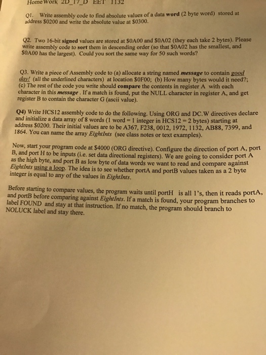 Write assembly code to find absolute values of a data | Chegg.com