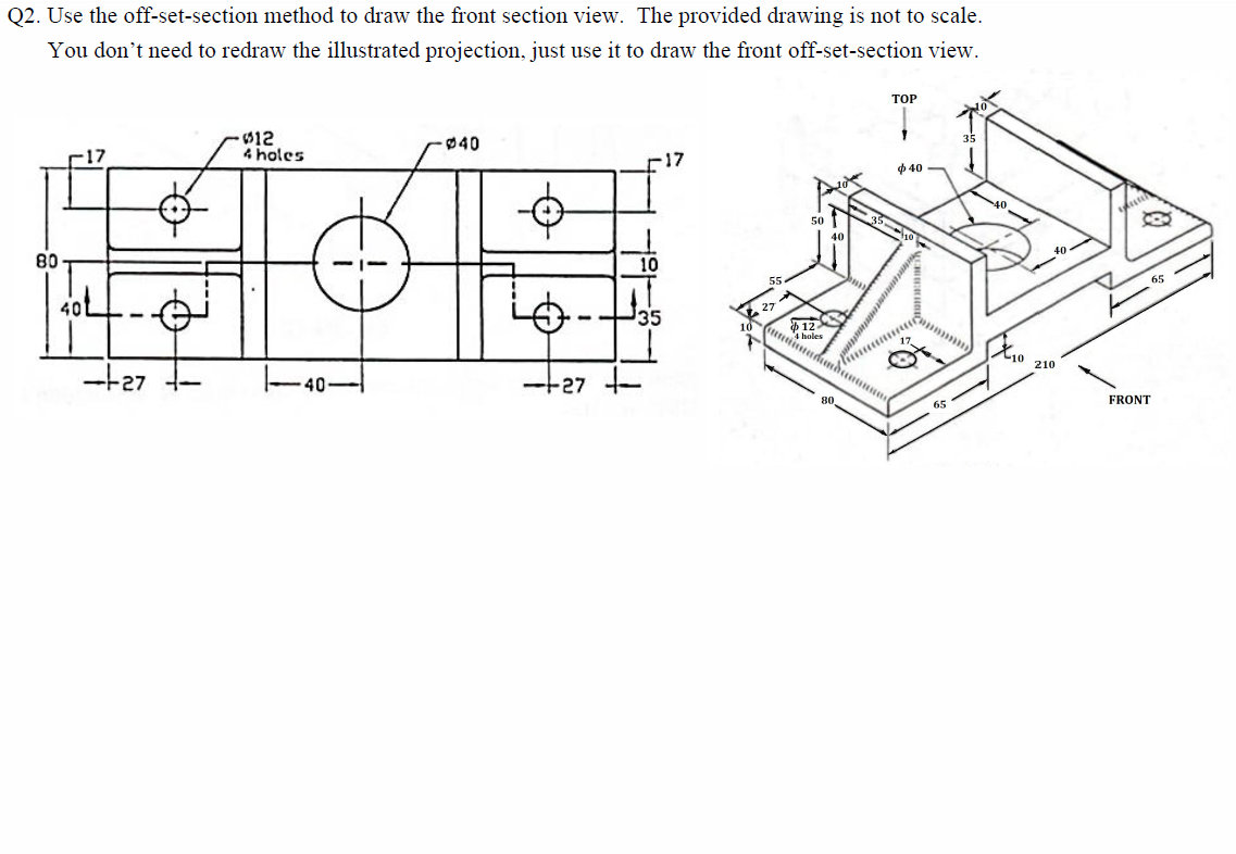 Solved Q2. Use the off-set-section method to draw the front | Chegg.com