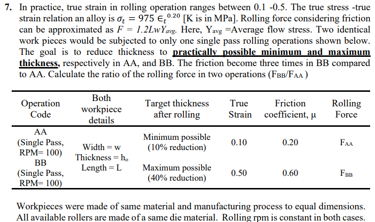 Solved Calculate the ratio of the rolling force in two | Chegg.com