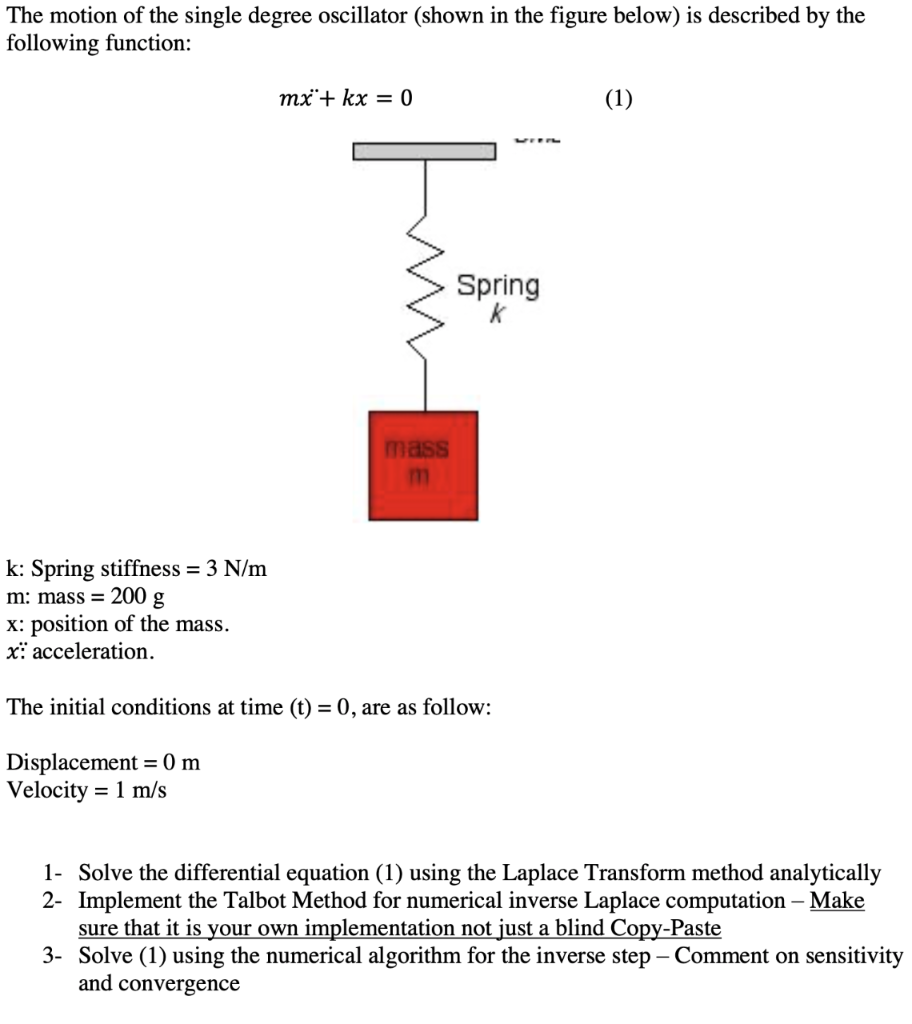 The motion of the single degree oscillator (shown in | Chegg.com