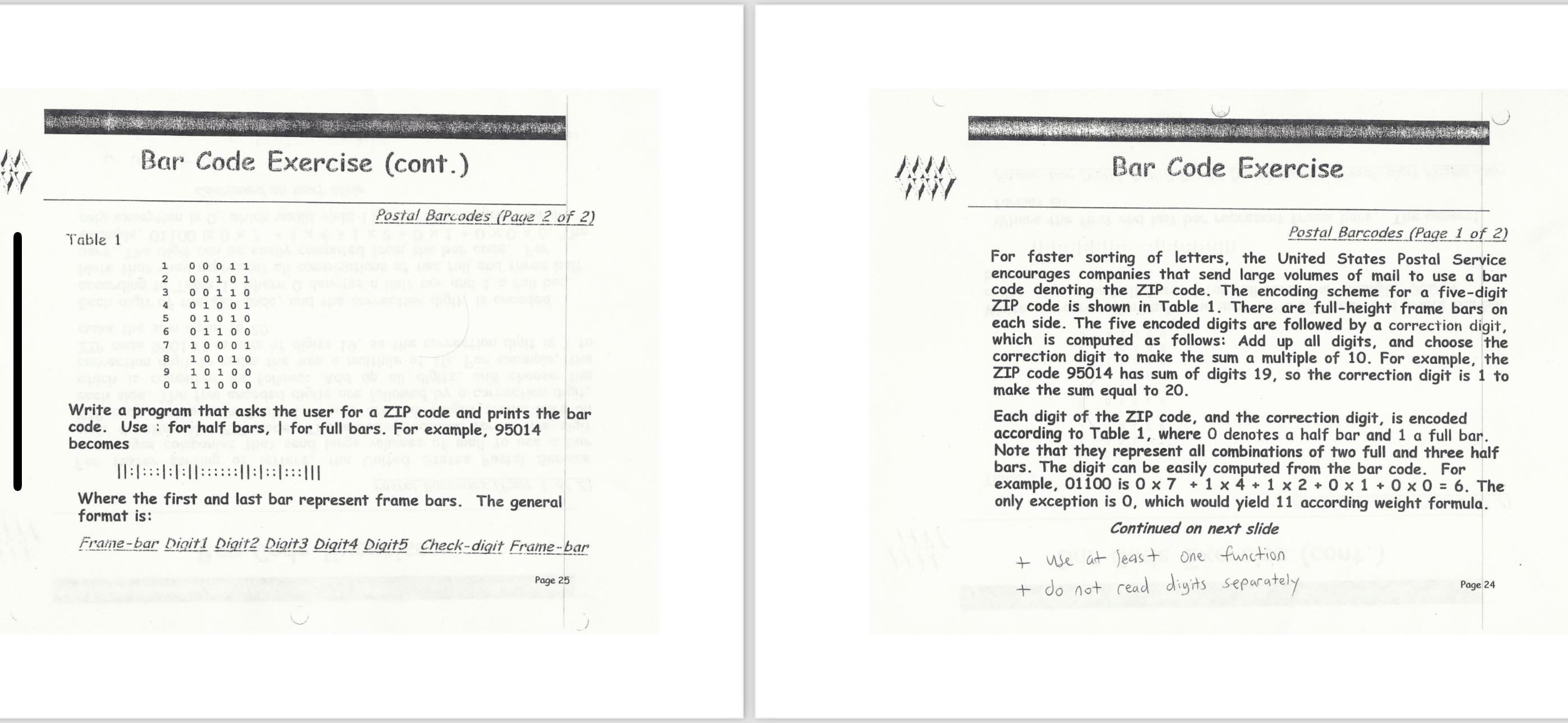 Solved Postal Barcodes (Page 2 of 2) Table 1 Write a program | Chegg.com